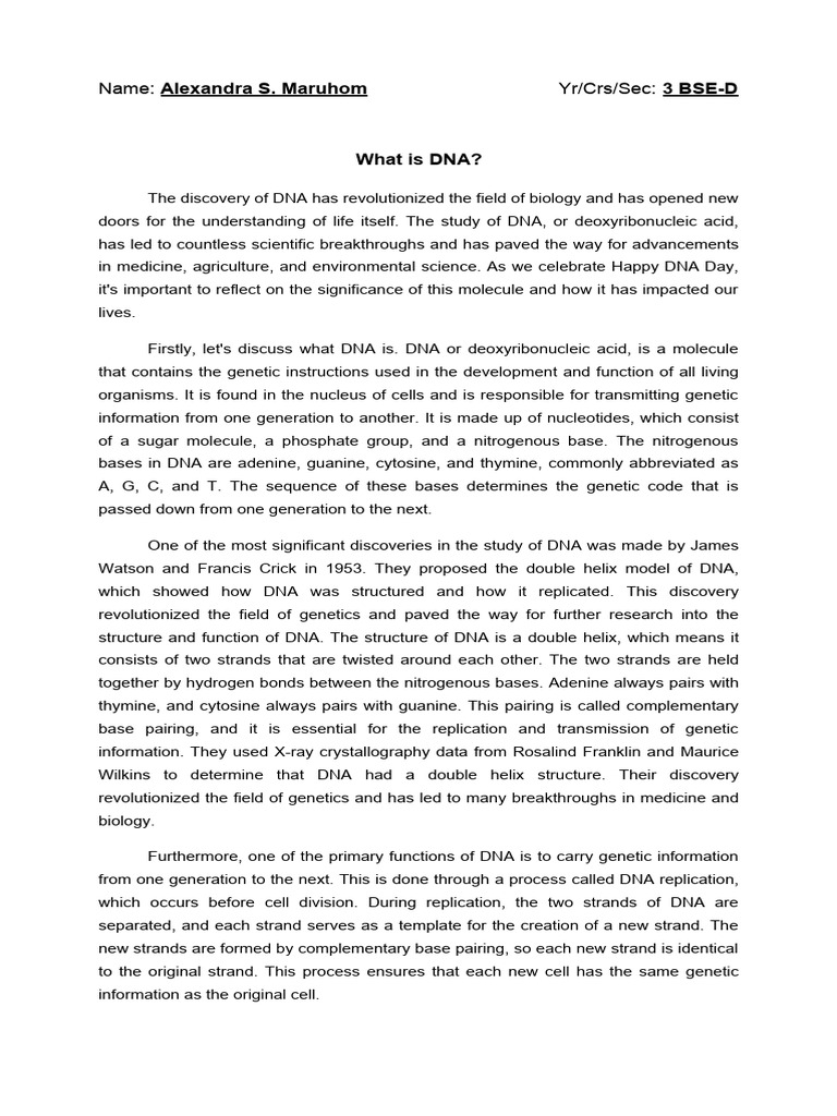 Essay | PDF | Dna | Rna