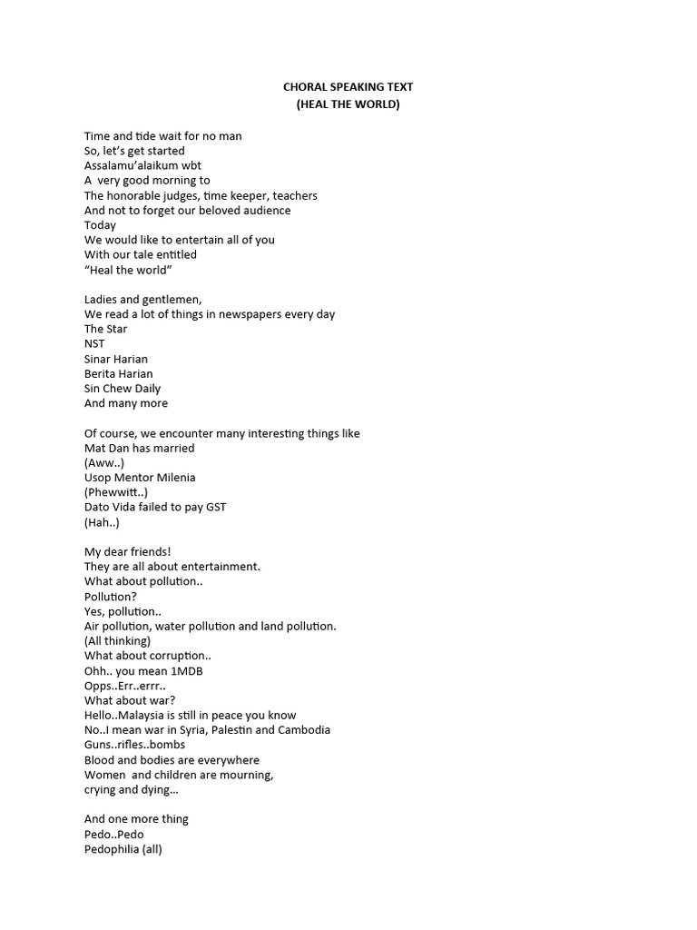 Choral Speaking Text 2017 | PDF