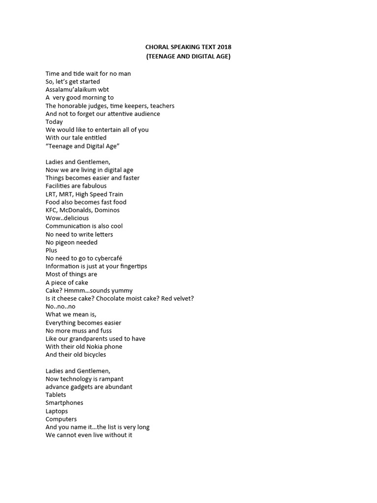 Choral Speaking Text 2018 | PDF