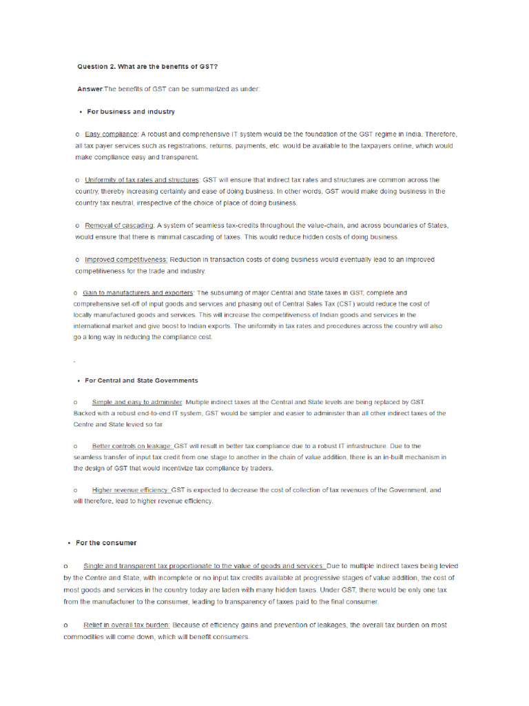 GST Benefits | PDF