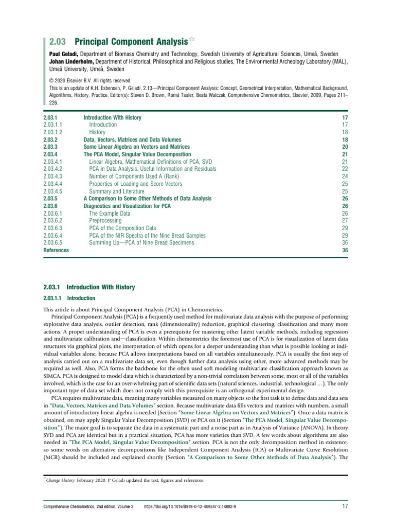 PCA 1 Geladi Comprehensive Chemometrics 2020 | PDF | Principal Component Analysis | Matrix ...