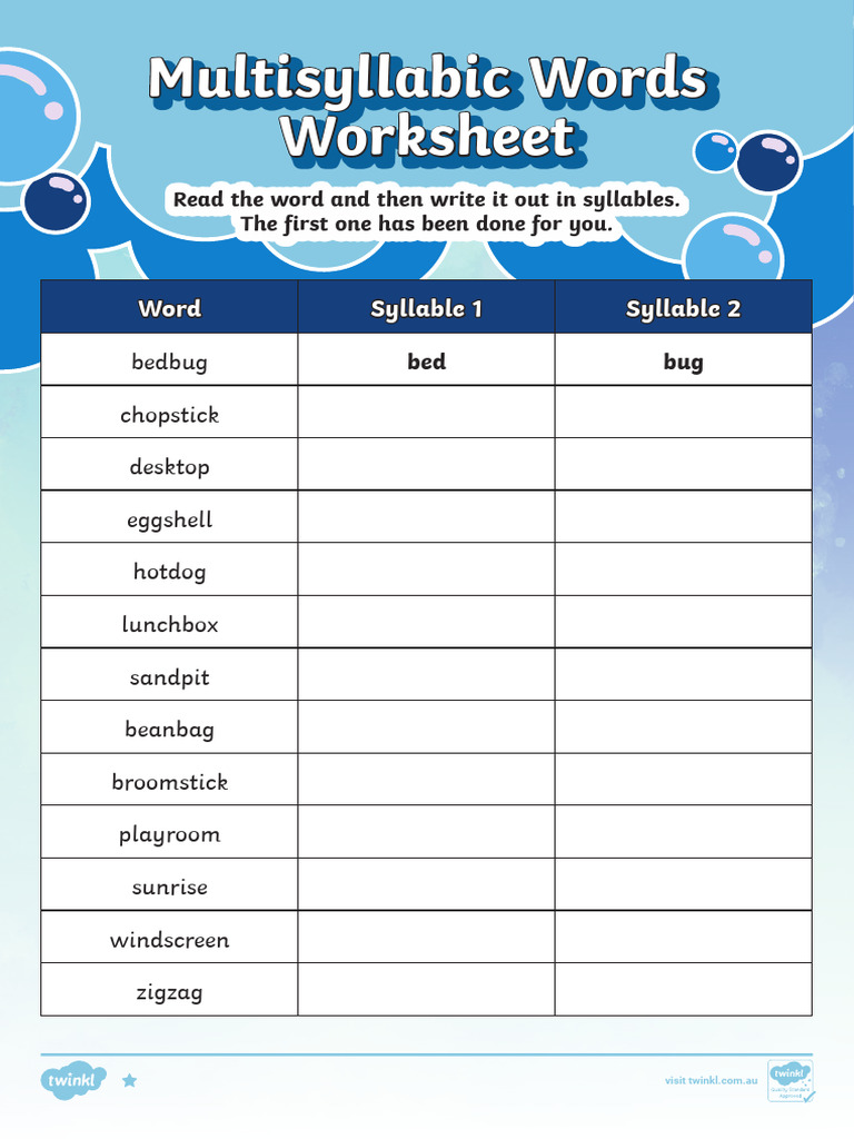Syllable Worksheet Pages1,5 | PDF