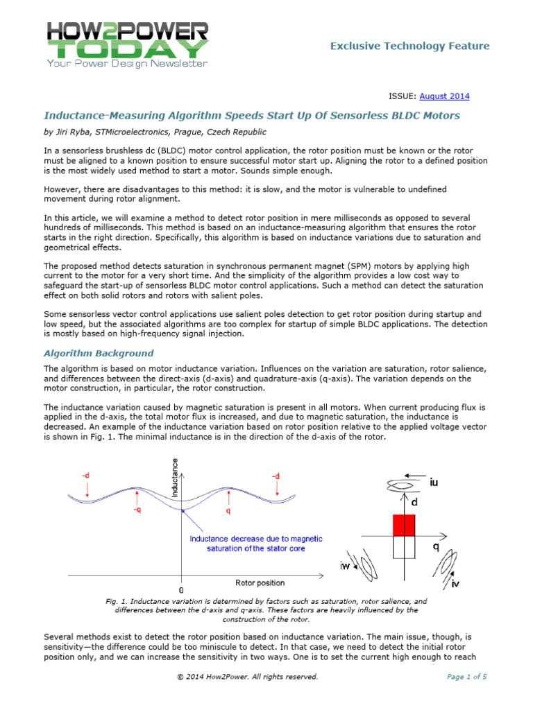 Inductance-Measuring Algorithm Speeds Start Up Of Sensorless BLDC Motors | PDF | Electric Motor ...