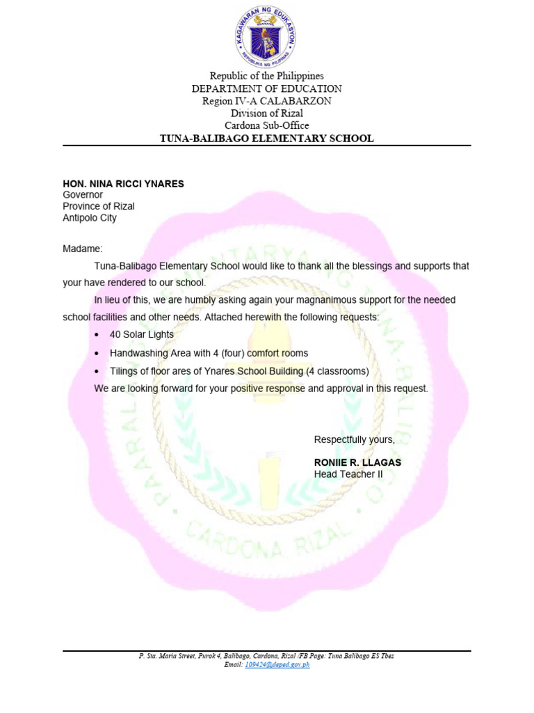 Request for School Facilities Support | PDF