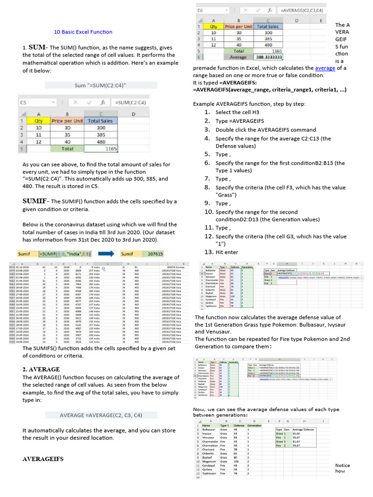 10 Basic Excel Function | PDF | Function (Mathematics) | Spreadsheet