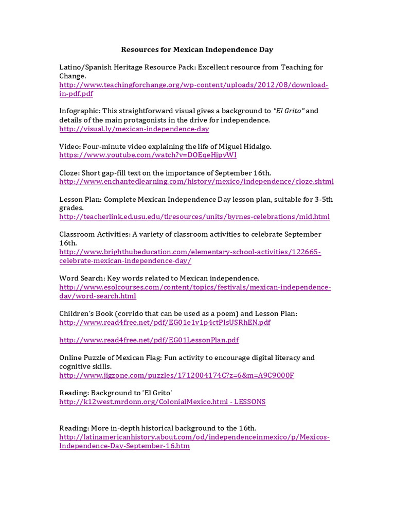 Mexican Independence Day Resources | PDF