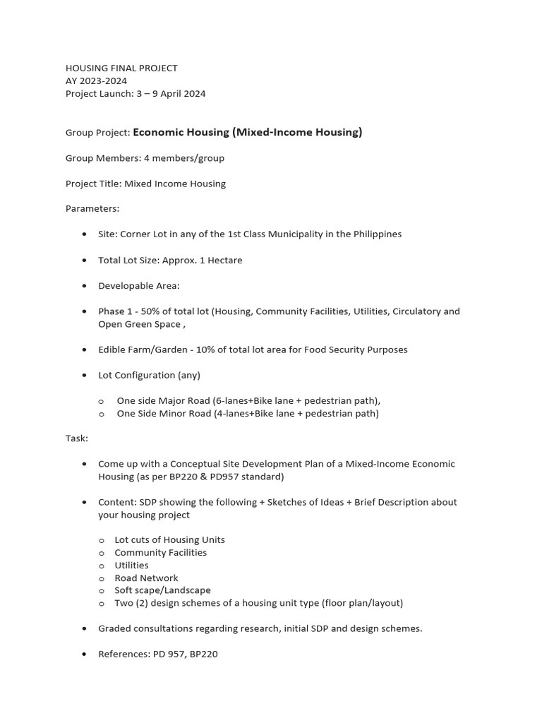 Housing Final Project 2023-2024 - Brief | PDF