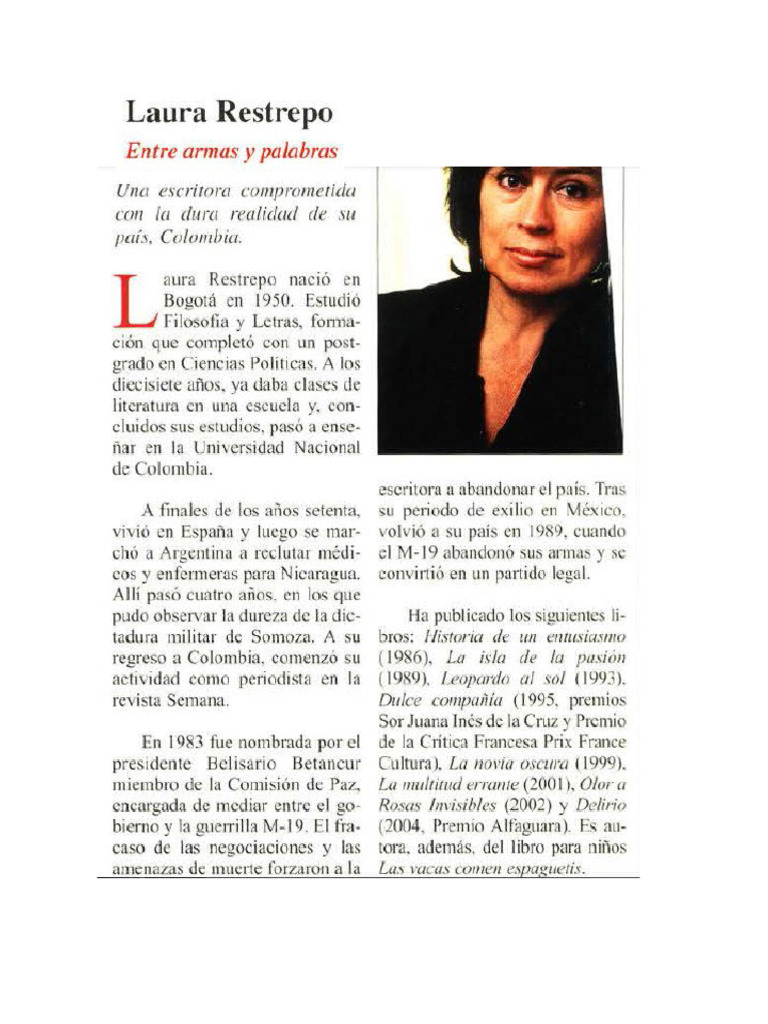 Biografia de Laura Restrepo | PDF