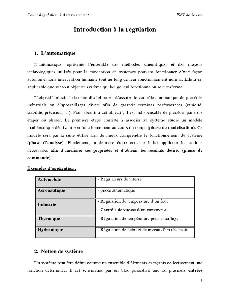 Introduction à la Régulation Automatique | PDF | Régulation