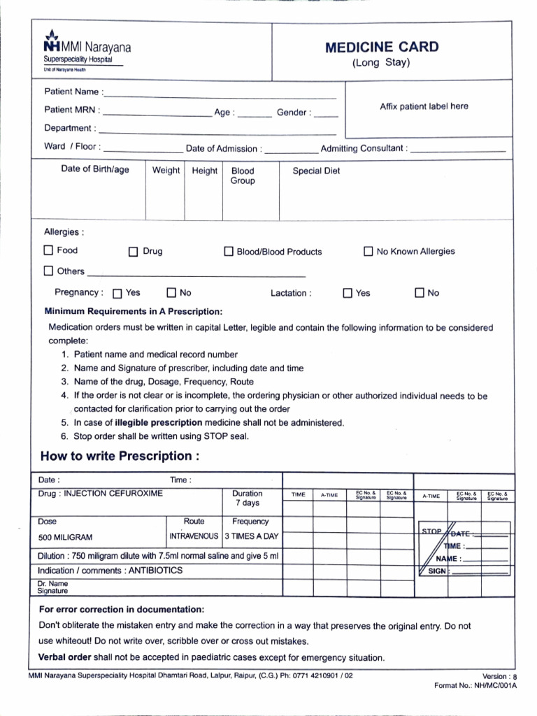 Medication Chart Mmi Narayana | PDF | Dose (Biochemistry) | Chemistry