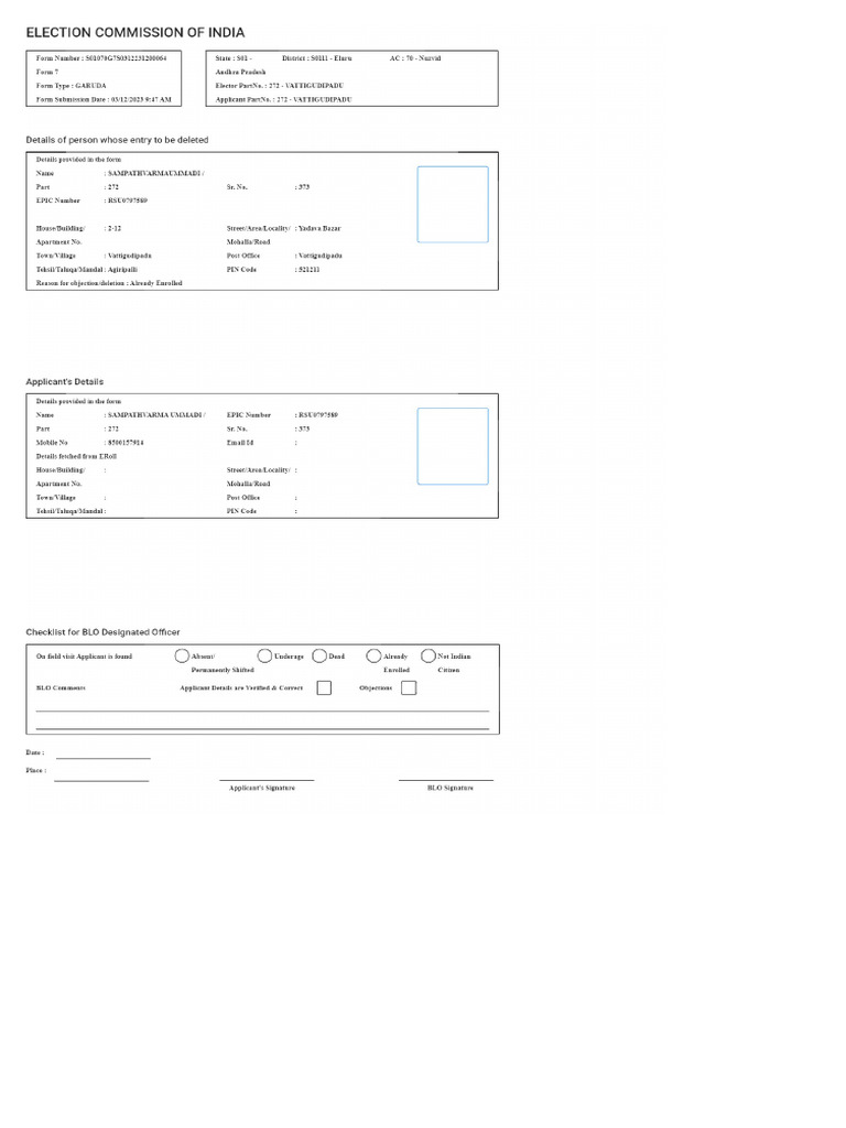 Form7 S01070G7S0312231200064 Check List | PDF