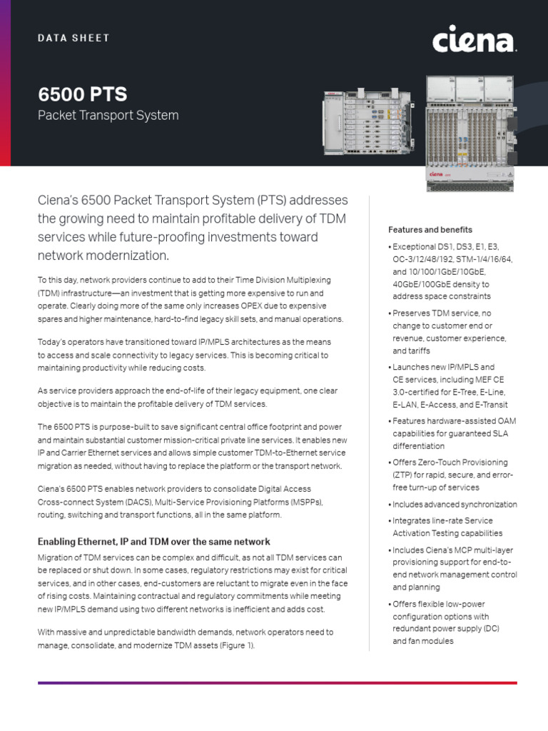 6500 PTS Packet Transport System DS | PDF | Networking | Multiprotocol ...