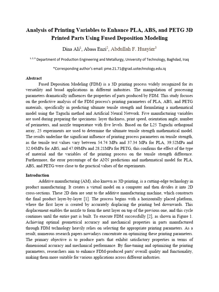 Analysis_of_Printing_Variables_to_Enhance_PLA,_ABS,_PETG_3D_Printed | PDF | Strength Of ...