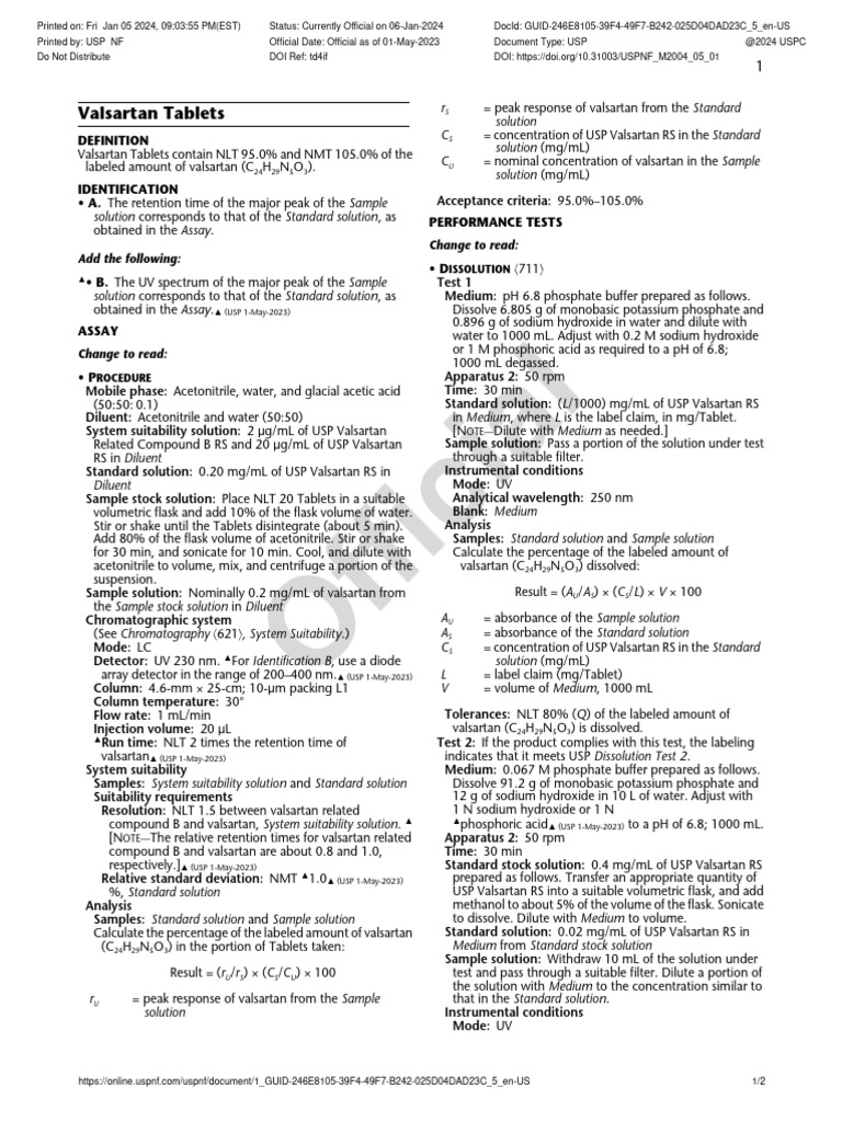 Valsartan Tablets | PDF | Absorbance | Chromatography