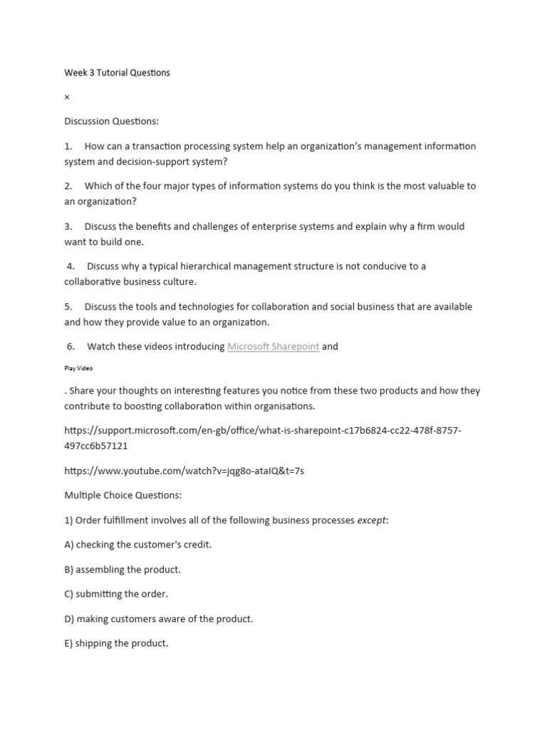 Week 3 Information Systems Questions | PDF | Supply Chain Management ...