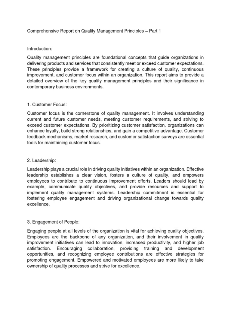 Quality Managment Principles - Part 1 | PDF
