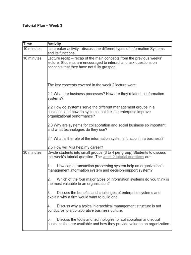 Tutorial Plan Week 3 ITIS | PDF | Information | Lecture