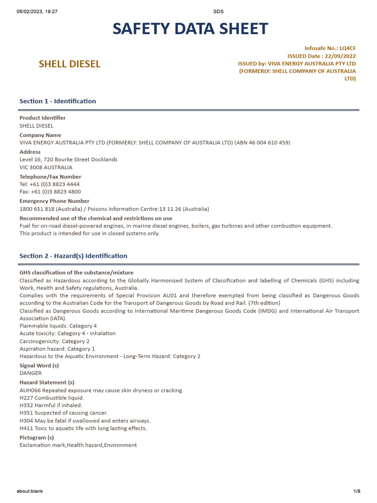 SDS-Diesel | PDF | Dangerous Goods | Toxicity