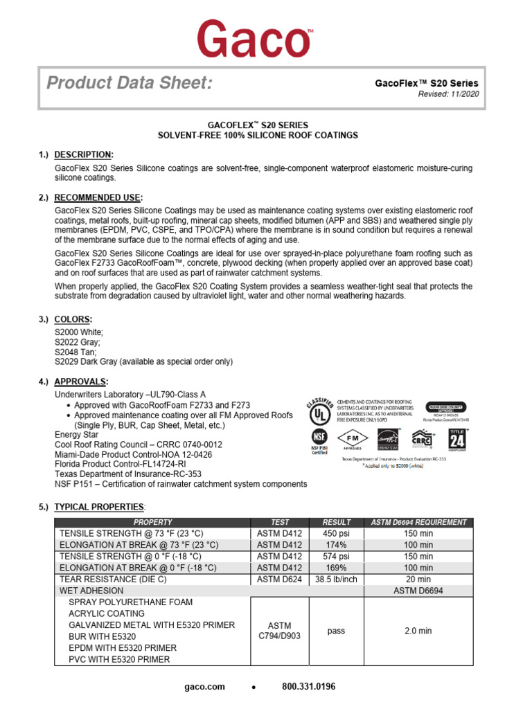 PDS - GacoFlex S20 Series - Silicone Coating | PDF | Materials ...