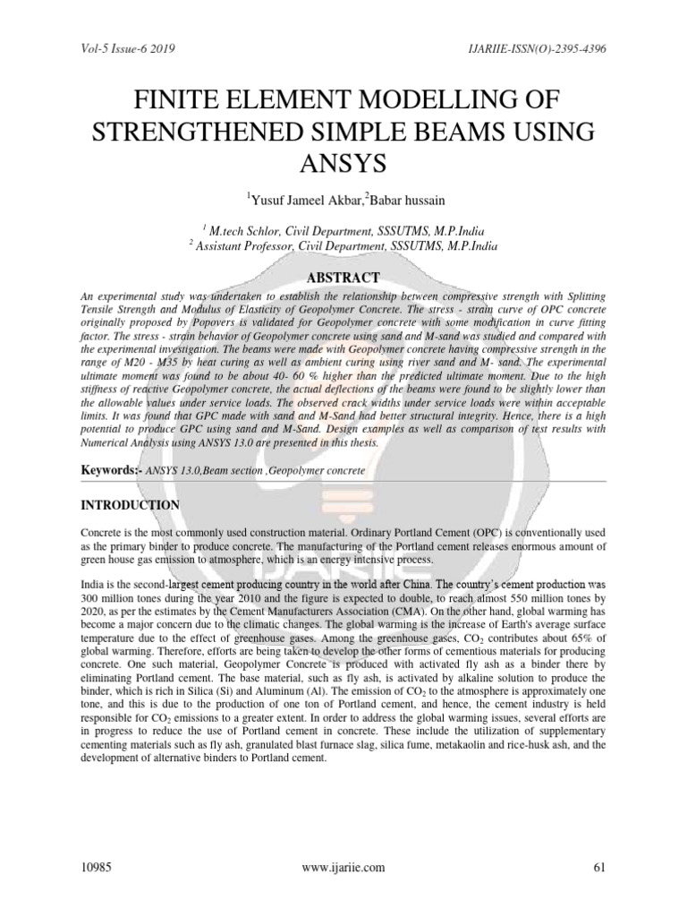 Finite Element Modelling Of Strengthened Simple Beams Using Ansys
