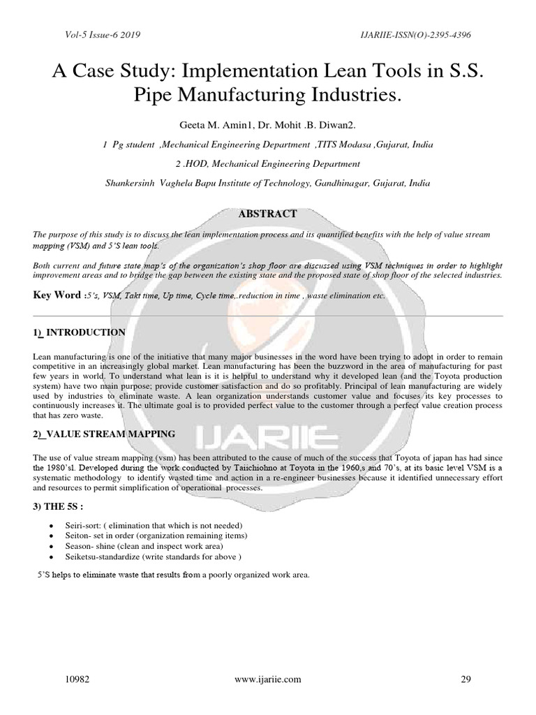 A Case Study Implementation Lean Tools in S S Pipe Manufacturing ...