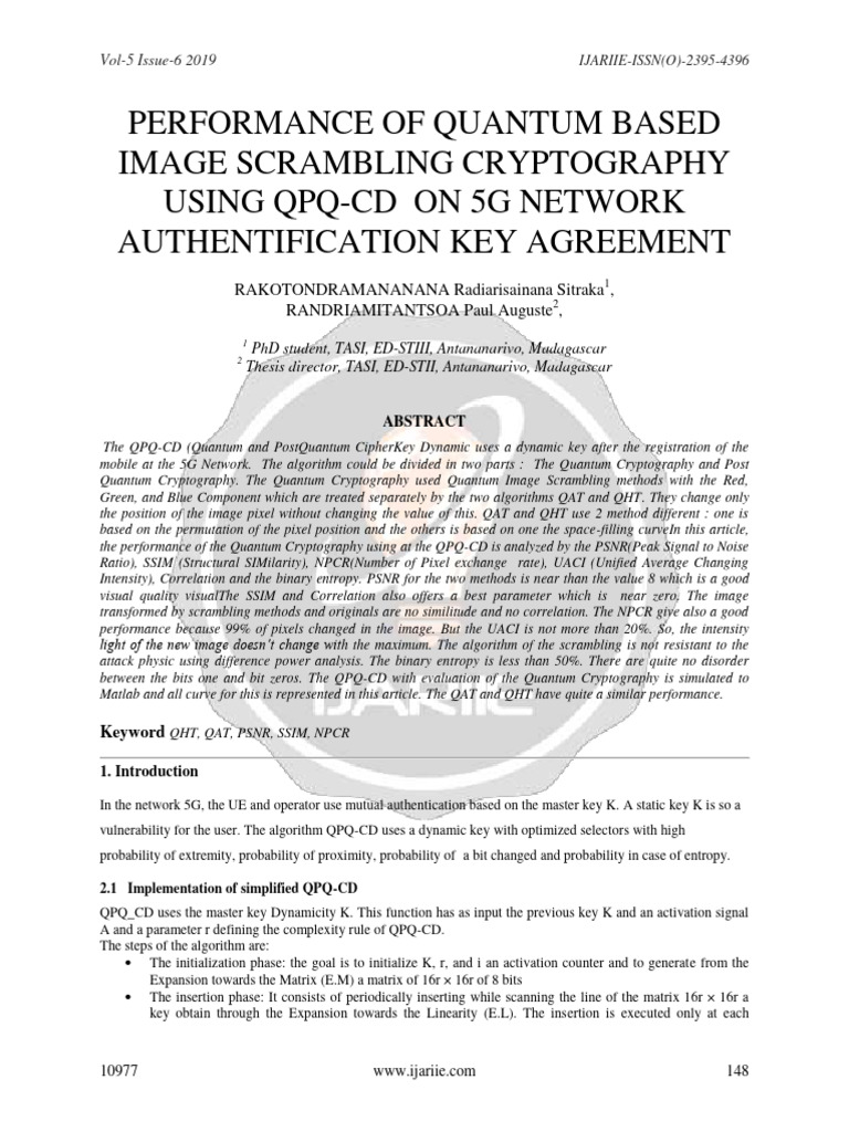 PERFORMANCE OF QUANTUM BASED IMAGE SCRAMBLING CRYPTOGRAPHY USING QPQ CD ON 5G NETWORK ...