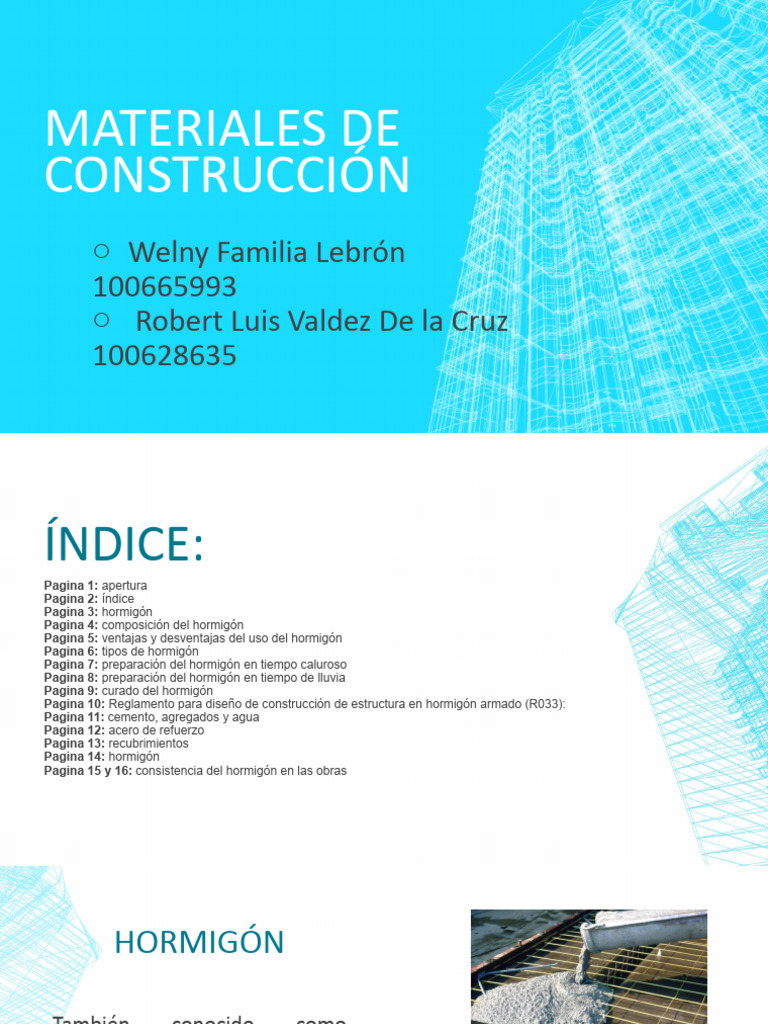 Diapositiva Exposicion 1 Hormigon | PDF | Hormigón | Cemento