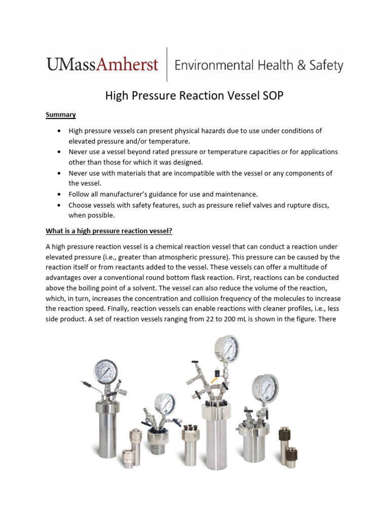 High Pressure Reaction Vessel Guidelines | PDF | Personal Protective ...