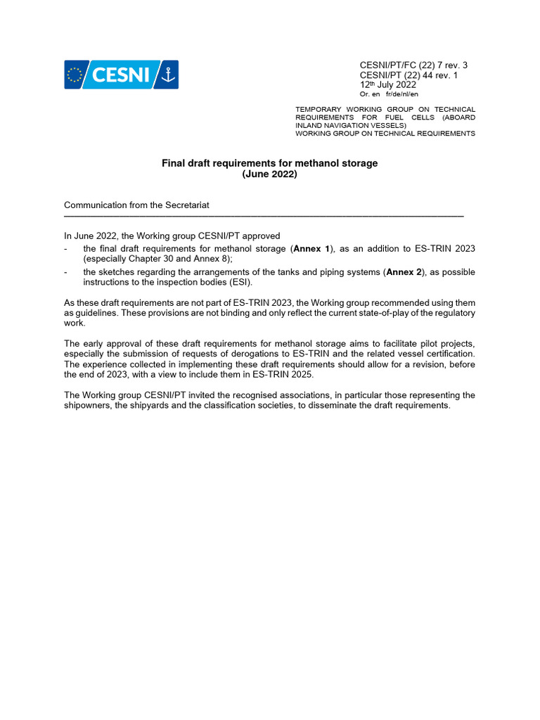 Final Draft Requirements For Methanol Storage | PDF | Firefighting | Pump