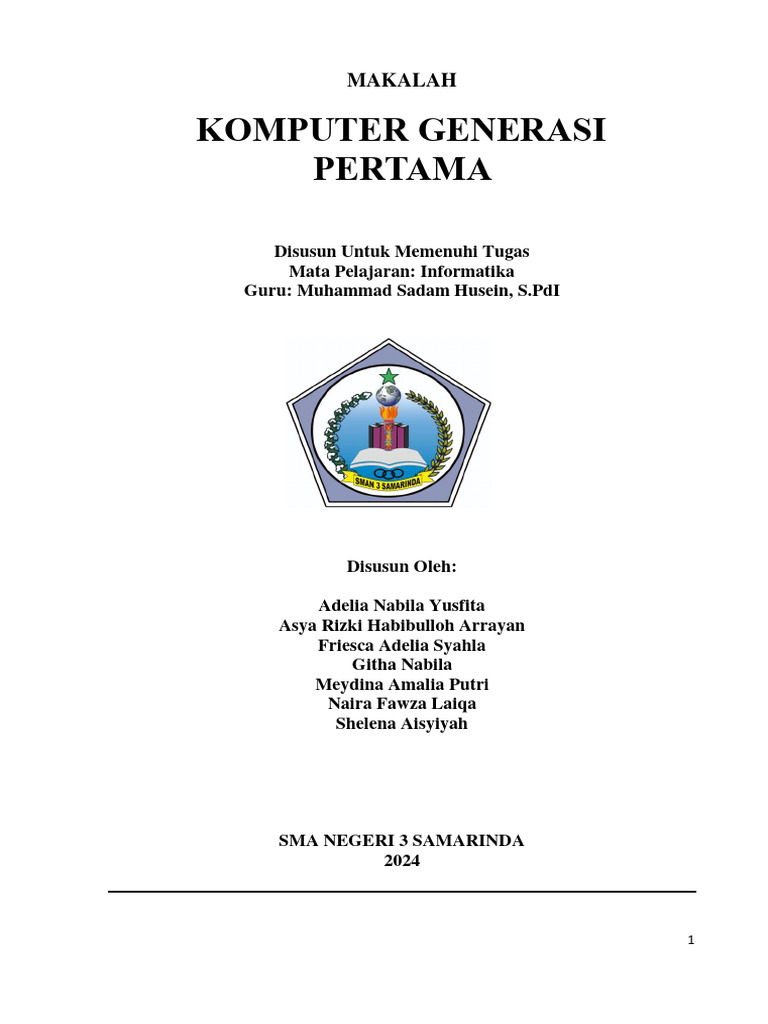 Makalah Komputer Generasi 1 | PDF | Seni | Komputer