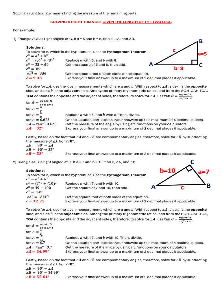 Lecture and Assessment On Solving A Right Triangle | Download Free PDF ...