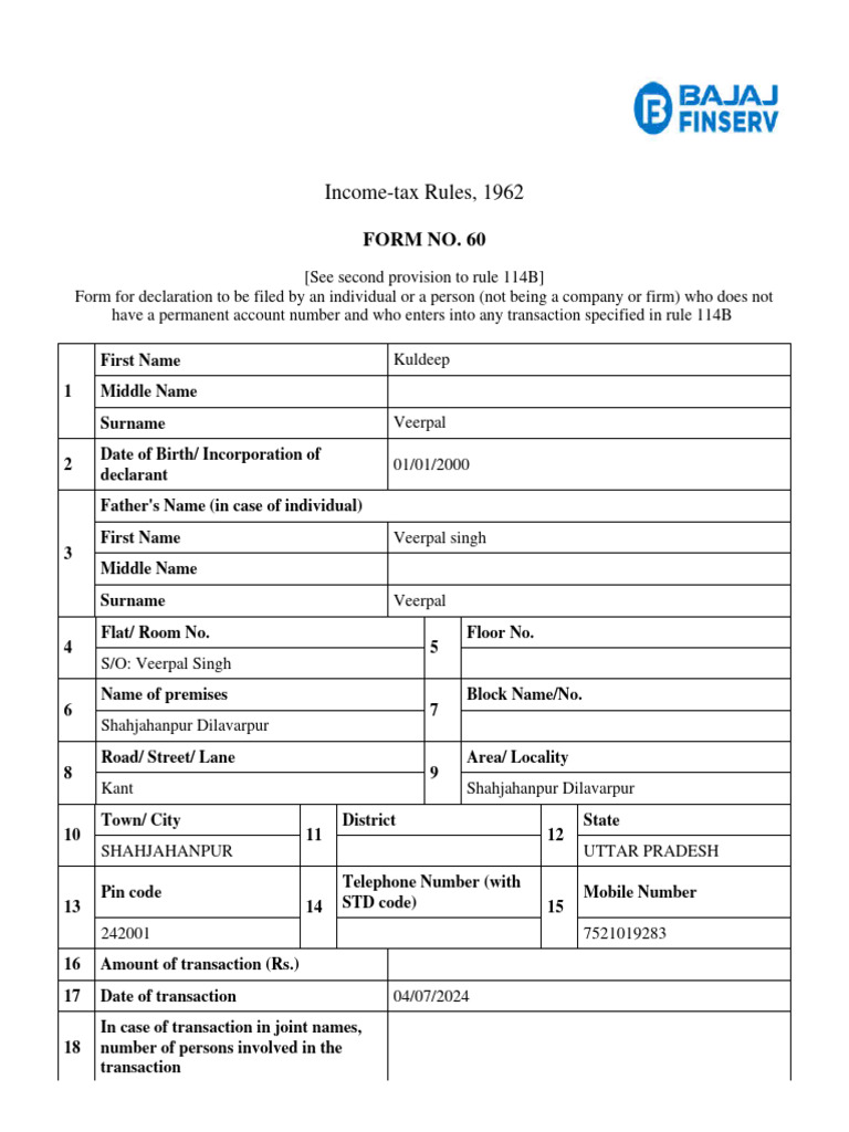 Form 60 | PDF | Payments | Taxes