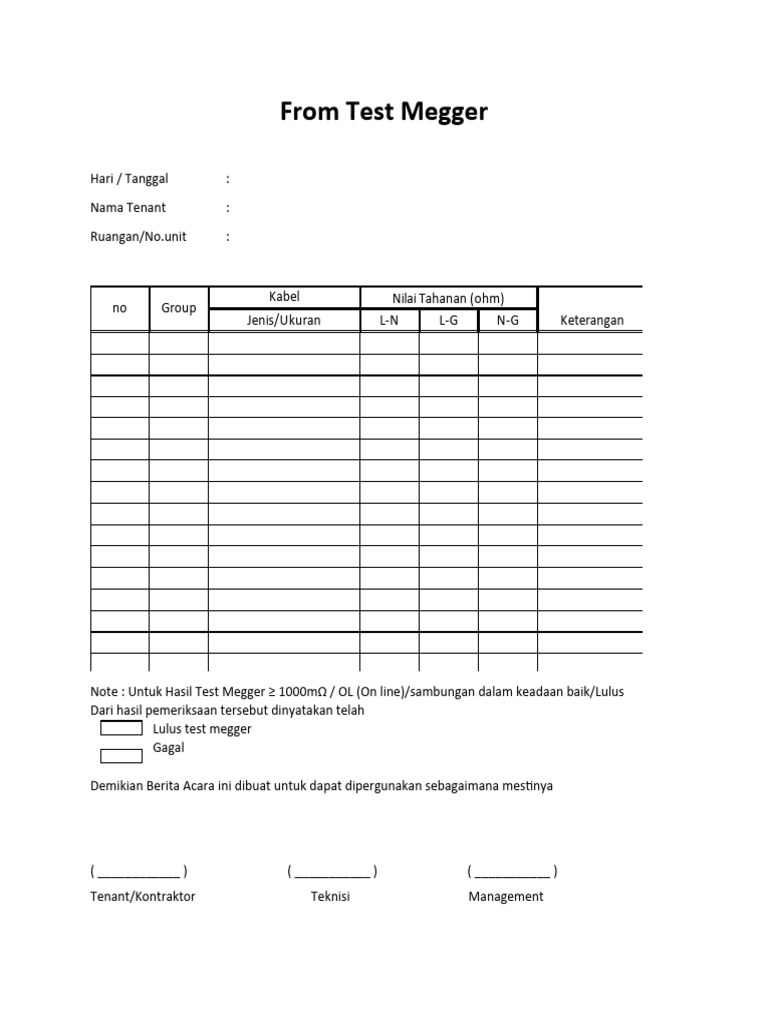 Berita Acara Test Megger | PDF | Sains & Matematika | Komputer