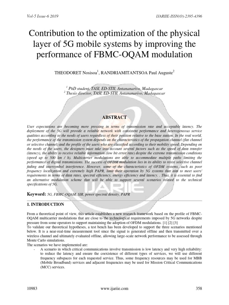 Contribution To The Optimization of The Physical Layer of 5G Mobile Systems by Improving The ...