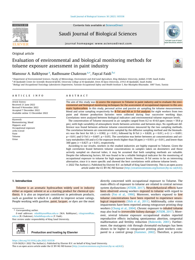 Evaluation of Environmental and Biological Monitoring Methods For ...