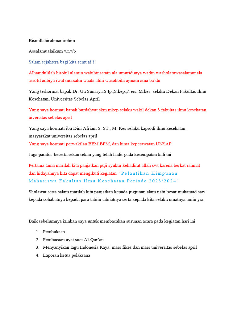 Naskah MC Pelantikan | PDF