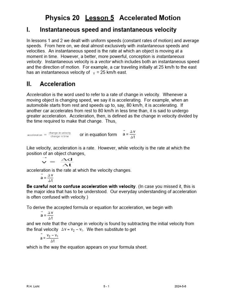 L05 Acceleration | PDF | Acceleration | Velocity