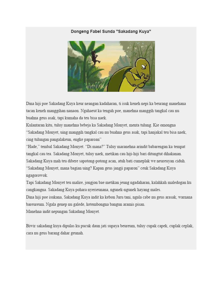 Dongeng Fabel Sunda Quotsakadang Kuya Dan Sakadang Monyet Serakah Tidak Pernah Puas - Compress | PDF