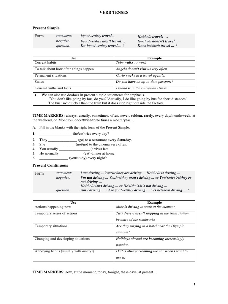 1.verb Tenses - Stud | PDF | Linguistics | Grammar
