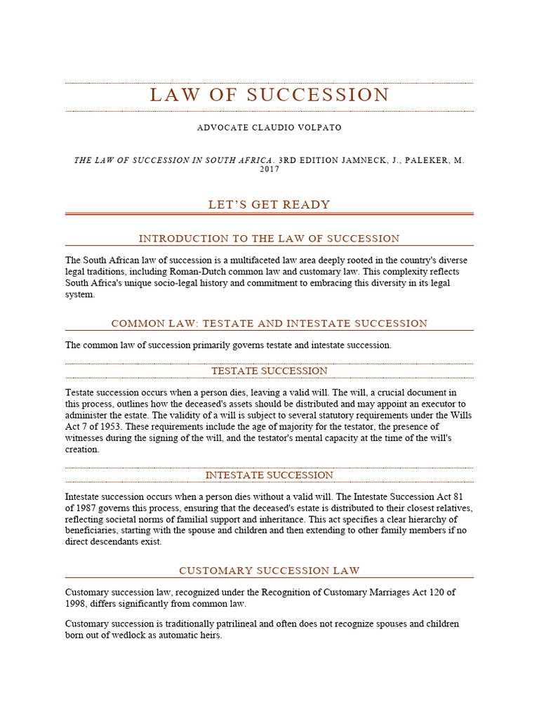 Law of Succession | PDF | Will And Testament | Intestacy