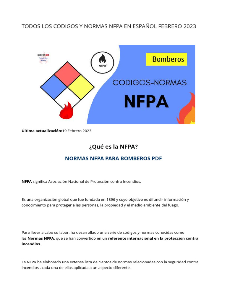 Todos Los Codigos y Normas Nfpa en Español | PDF | Pirotécnica | Bombero