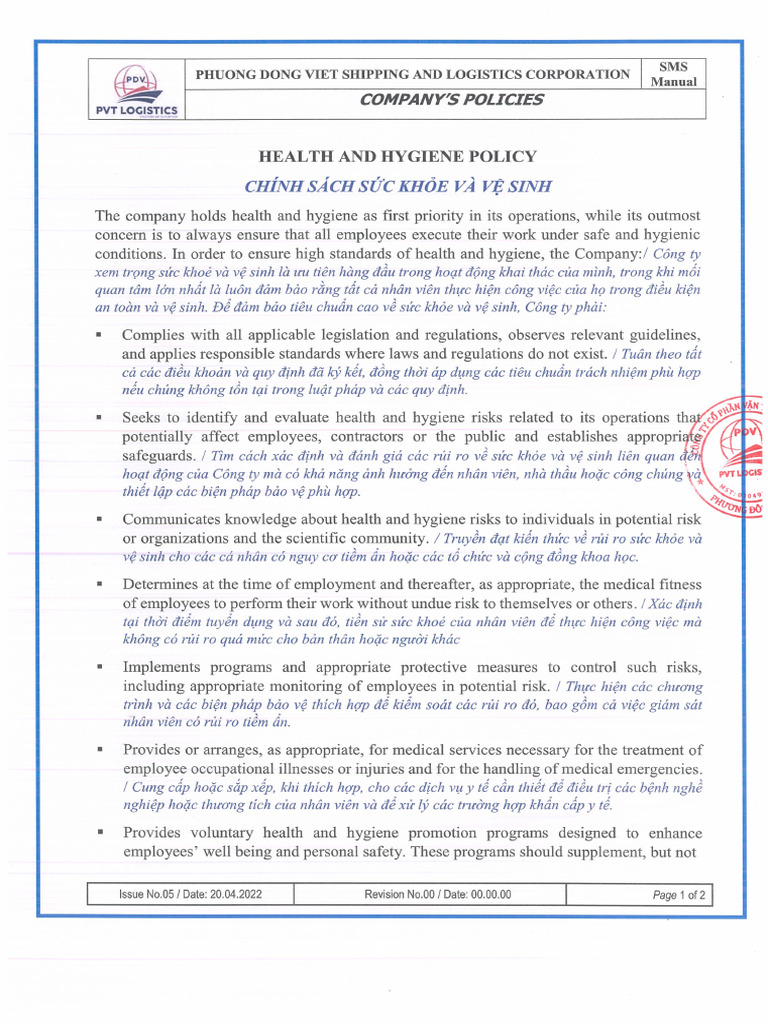 Health and Hygiene Policy | PDF
