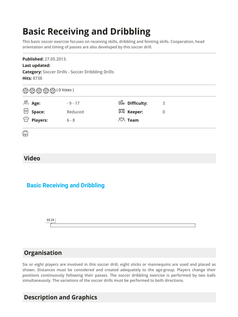 Basic Soccer Drills: Receiving & Dribbling | PDF | Sports