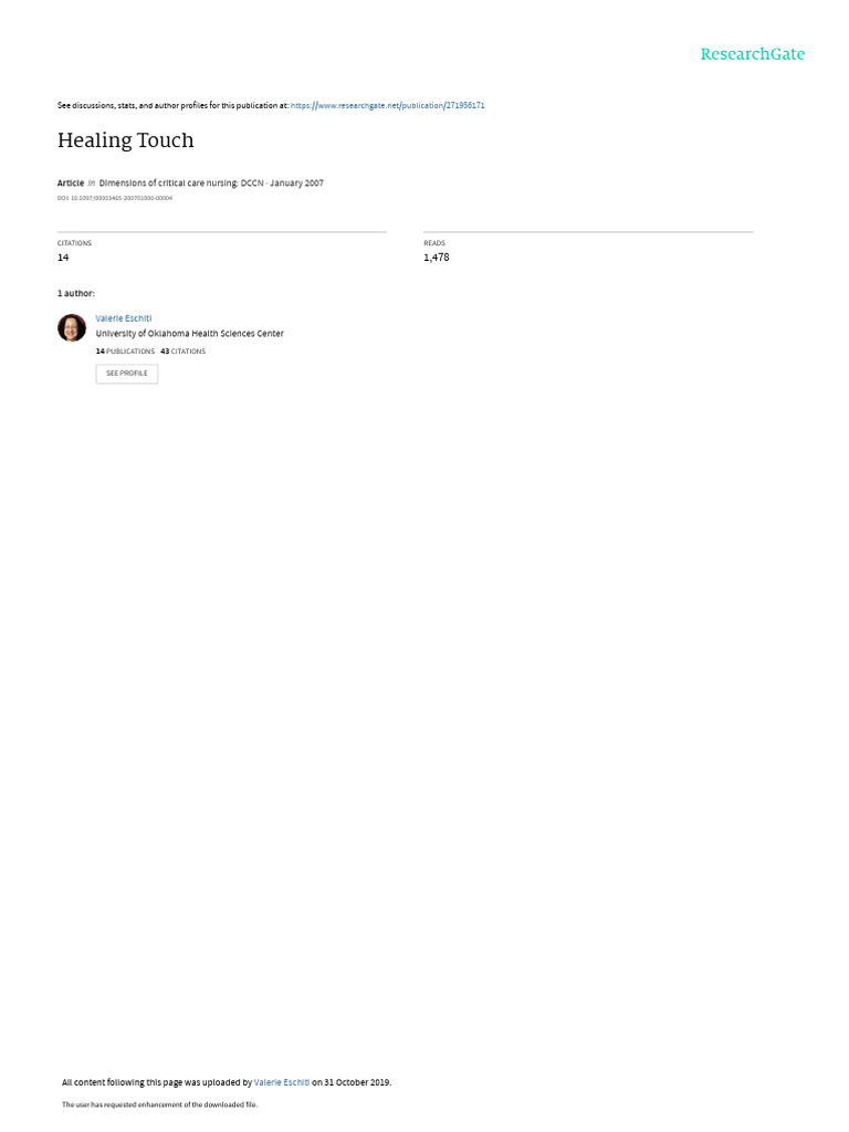 Healing Touch Low Tech Intervention | PDF | Alternative Medicine | Nursing