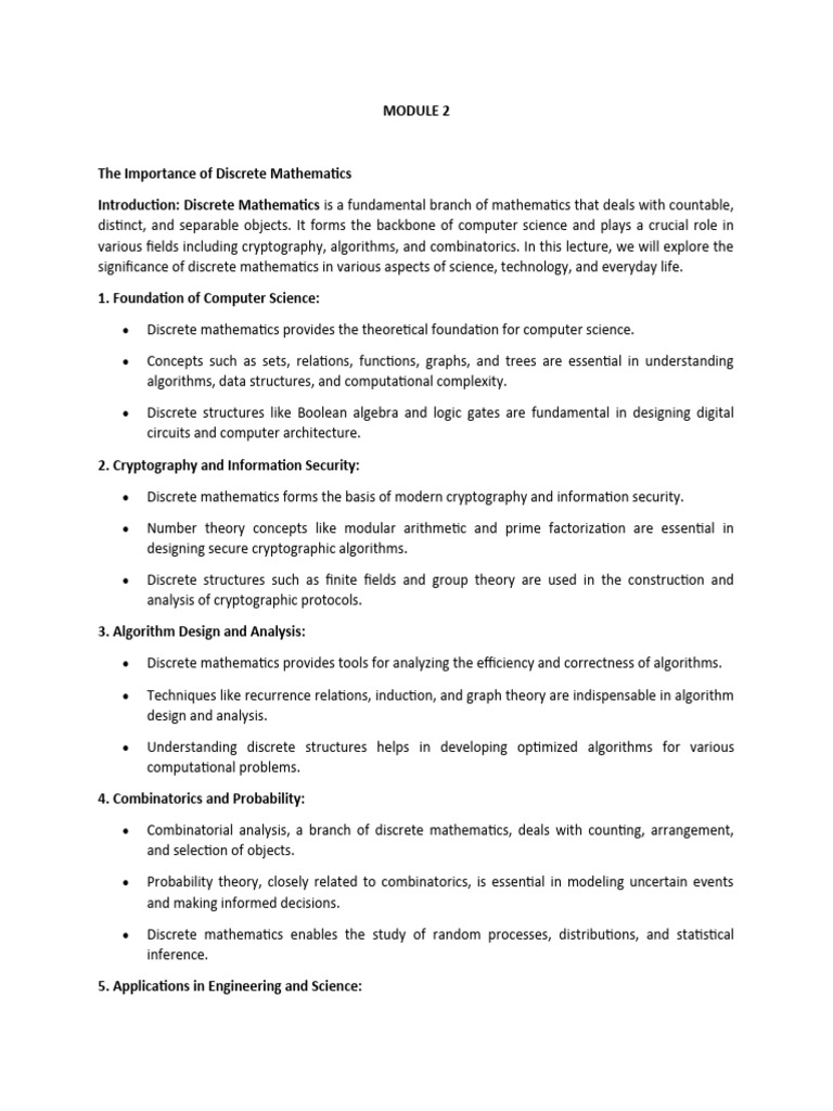 MODULE 2 Importance of Discrete Mathematics | PDF | Discrete Mathematics | Mathematics