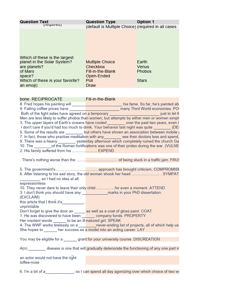 QuizizzSampleSpreadsheetUpdated v2 | PDF | Solar System | Exoplanetology