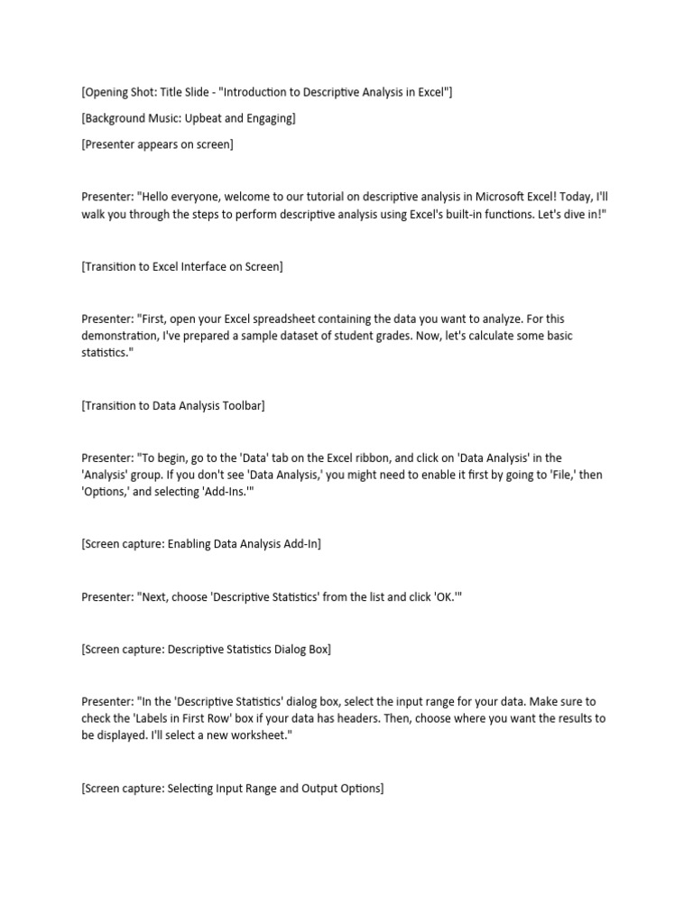 Script For Stats | PDF | Microsoft Excel | Statistics