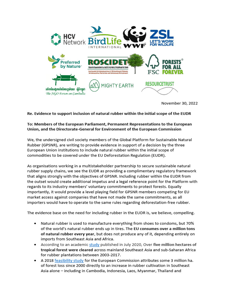 GPSNR CSO Letter On Rubber in EUDR Final | PDF | Deforestation | Forests