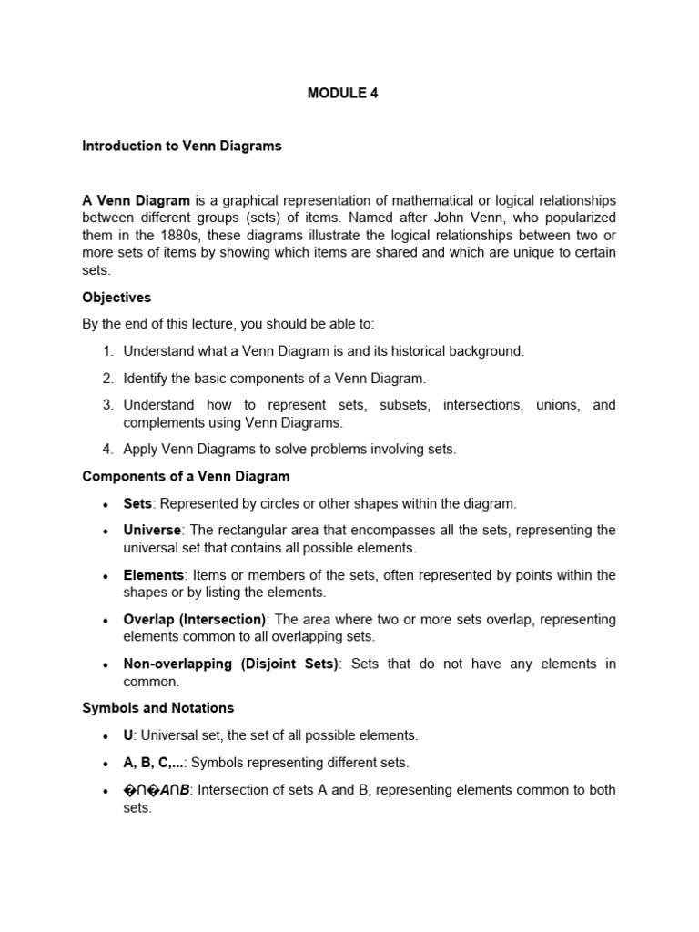 MODULE 4 Venn Diagram | Download Free PDF | Set (Mathematics) | Mathematics