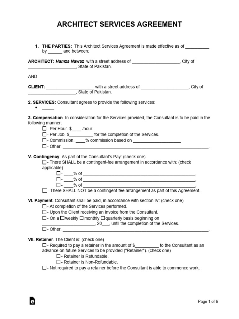 Architect Services Agreement Template | PDF | Indemnity | Trade Secret